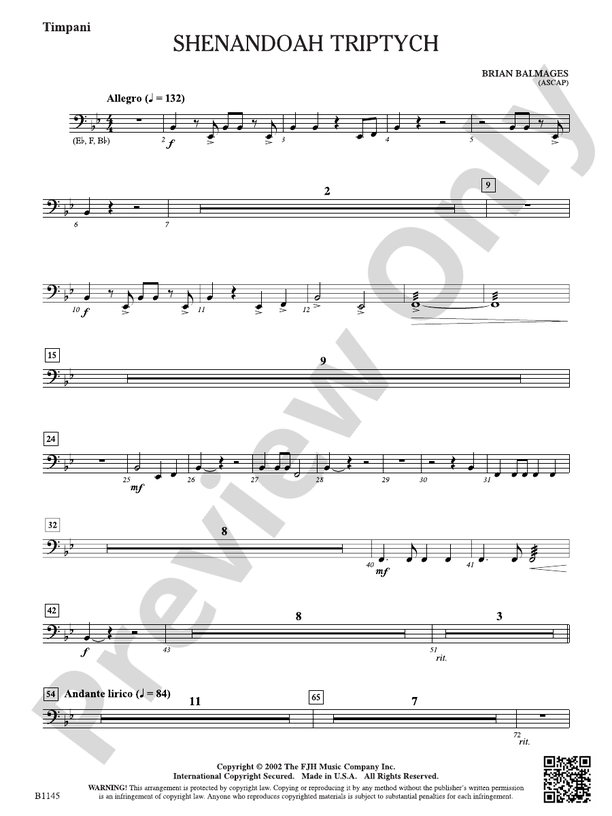 Shenandoah Triptych: Timpani: Timpani Part: Brian Balmages - Digital ...