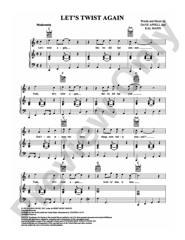 Let's Twist Again: Piano/Vocal/Chords: Chubby Checker - Digital Sheet Music Download
