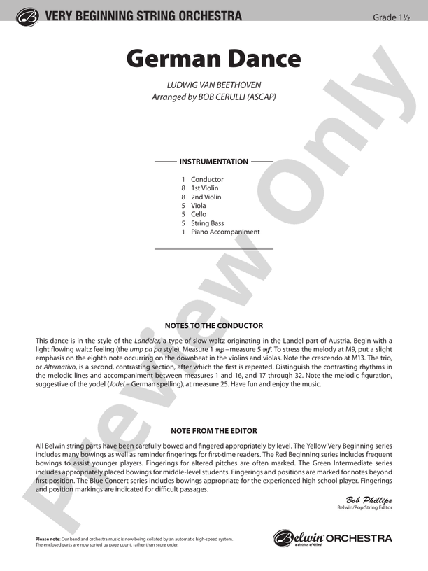 German Dance: Score: String Orchestra Score - Digital Sheet Music Download