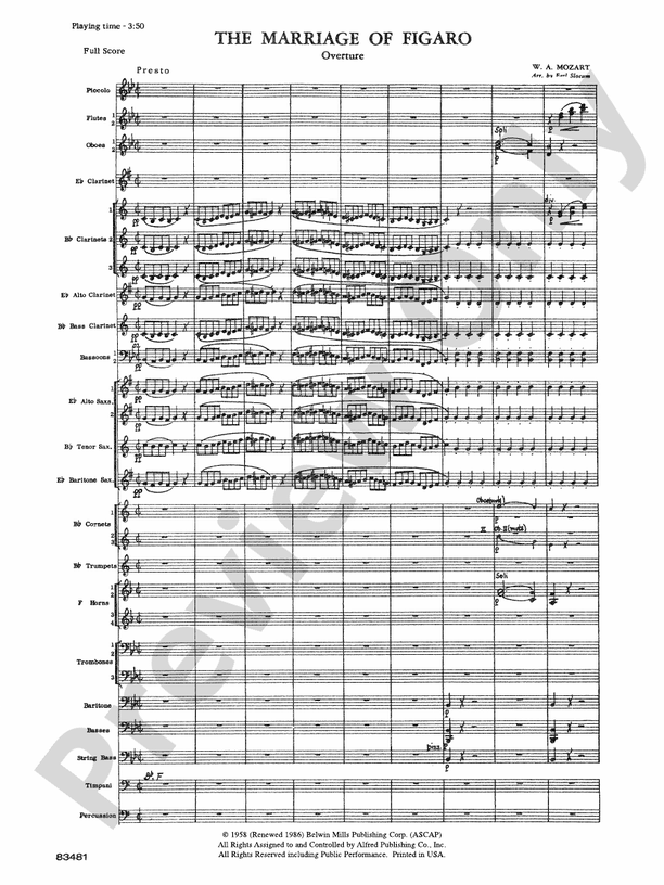 The Marriage of Figaro Overture: Concert Band Conductor Score & Parts ...