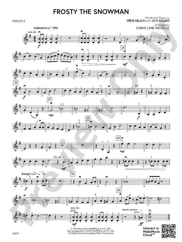 Frosty the Snowman: 2nd Violin: 2nd Violin Part - Digital Sheet Music ...