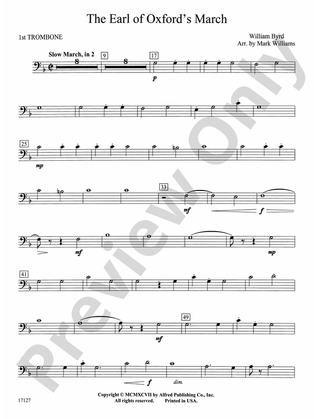 Earl of Oxford's March: 1st Trombone: 1st Trombone Part - Digital Sheet ...