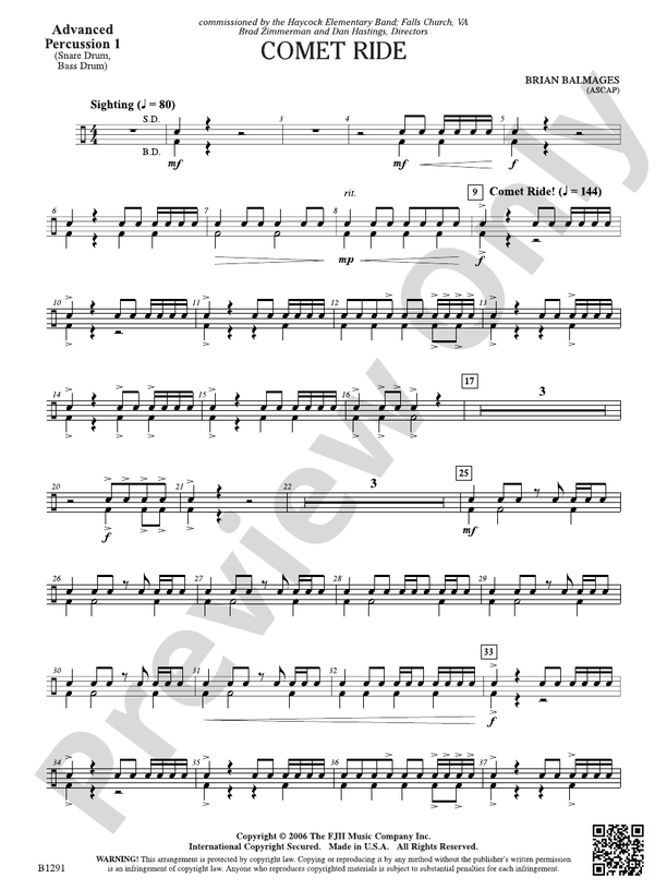 Comet Ride: Advanced Percussion 1: Advanced Percussion 1 Part: Brian ...