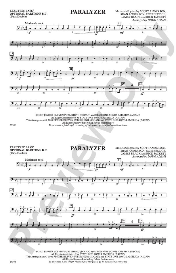 Paralyzer: Electric Bass: Electric Bass Part - Digital Sheet Music Download