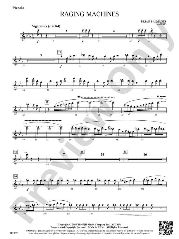 Raging Machines: Piccolo: Piccolo Part: Brian Balmages - Digital Sheet ...