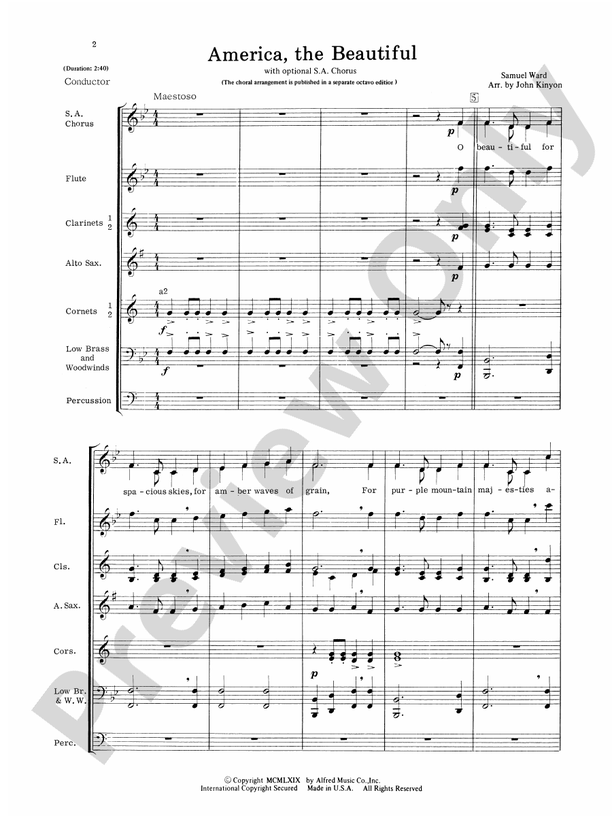 America, the Beautiful: Score: Concert Band Score - Digital Sheet Music ...