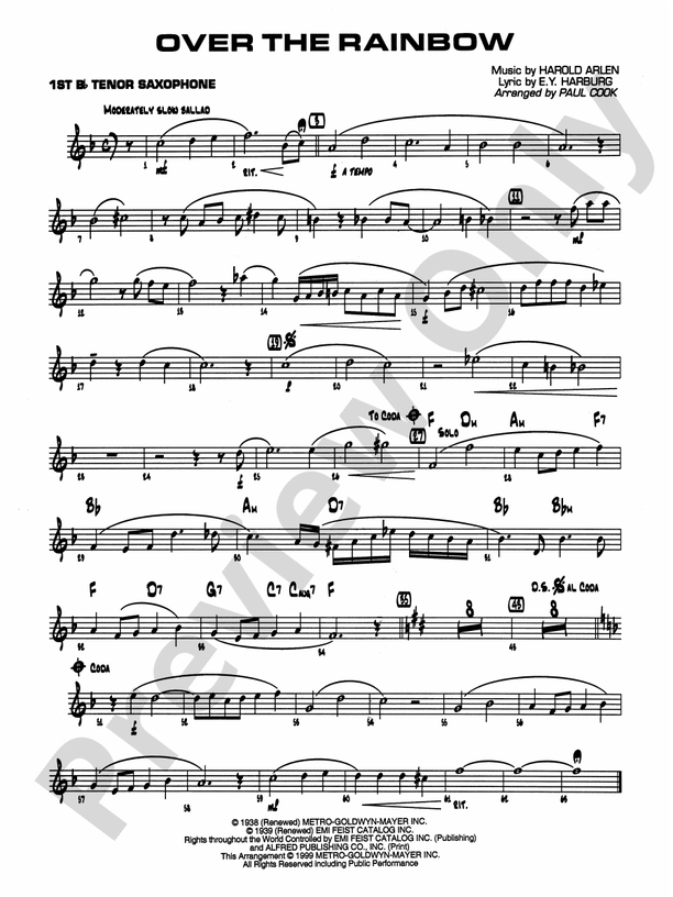 Over the Rainbow: B-flat Tenor Saxophone: B-flat Tenor Saxophone Part ...