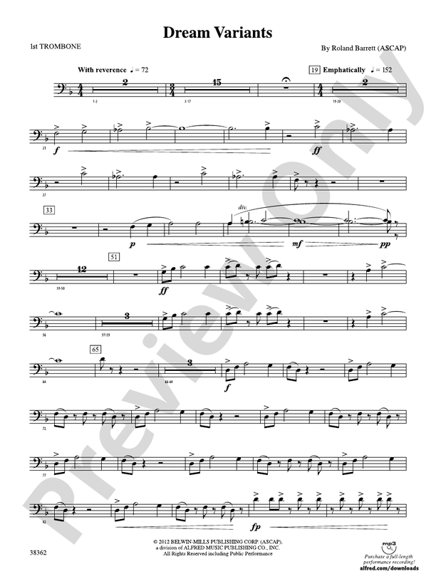Dream Variants: 1st Trombone: 1st Trombone Part - Digital Sheet Music ...