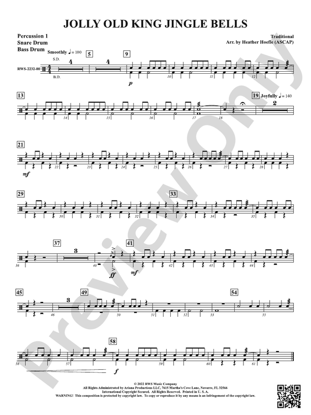 Jolly Old King Jingle Bells: 1st Percussion: 1st Percussion Part ...