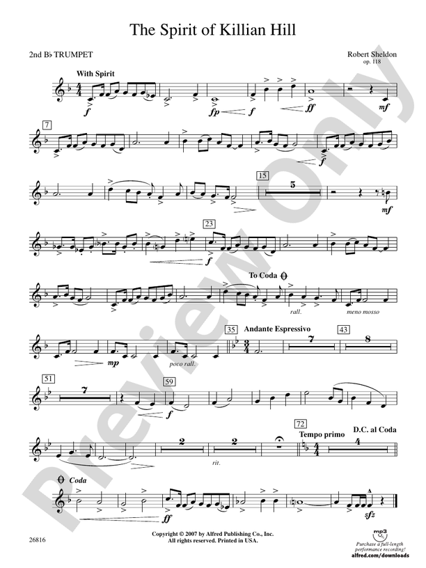 The Spirit of Killian Hill: 2nd B-flat Trumpet: 2nd B-flat Trumpet Part - Digital Sheet Music ...