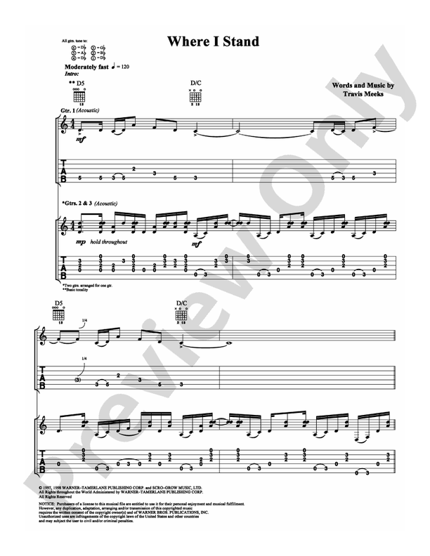 Where I Stand: Guitar TAB: Days of the New - Digital Sheet Music Download