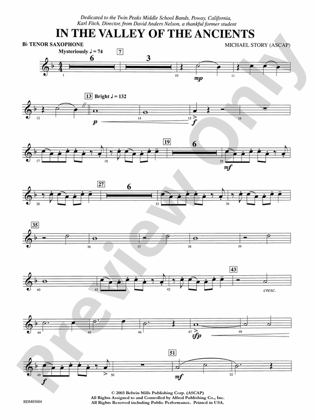 In The Valley Of The Ancients B Flat Tenor Saxophone B Flat Tenor