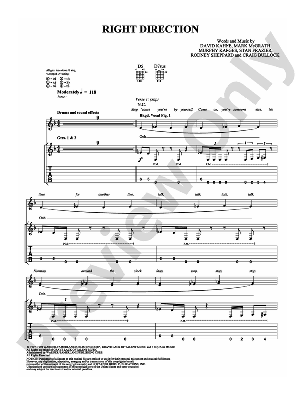 Right Direction: Guitar TAB: Sugar Ray - Digital Sheet Music Download