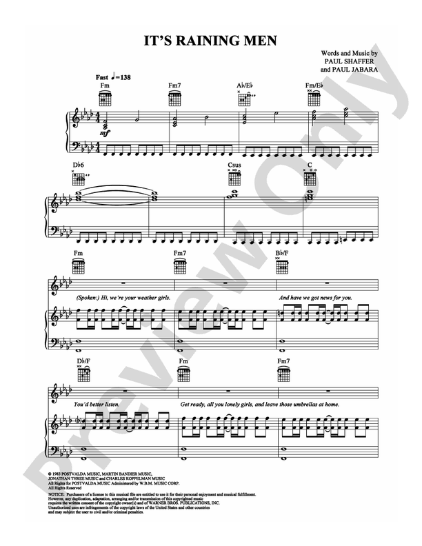 It's Raining Men: Piano/Vocal/Chords: Geri Halliwell - Digital Sheet Music Download