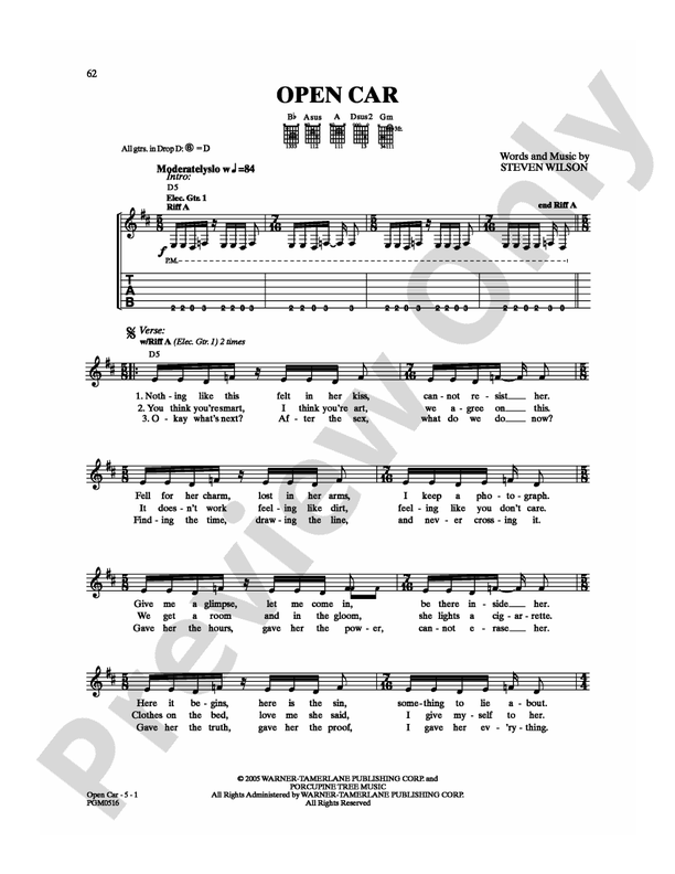Open Car: Guitar TAB: Porcupine Tree - Digital Sheet Music Download