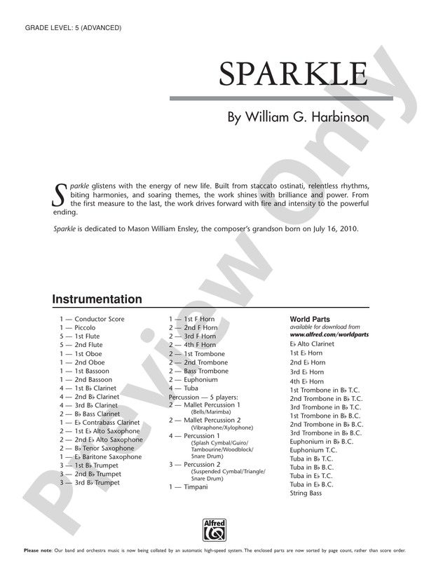 Sparkle: Score: Concert Band Score - Digital Sheet Music Download