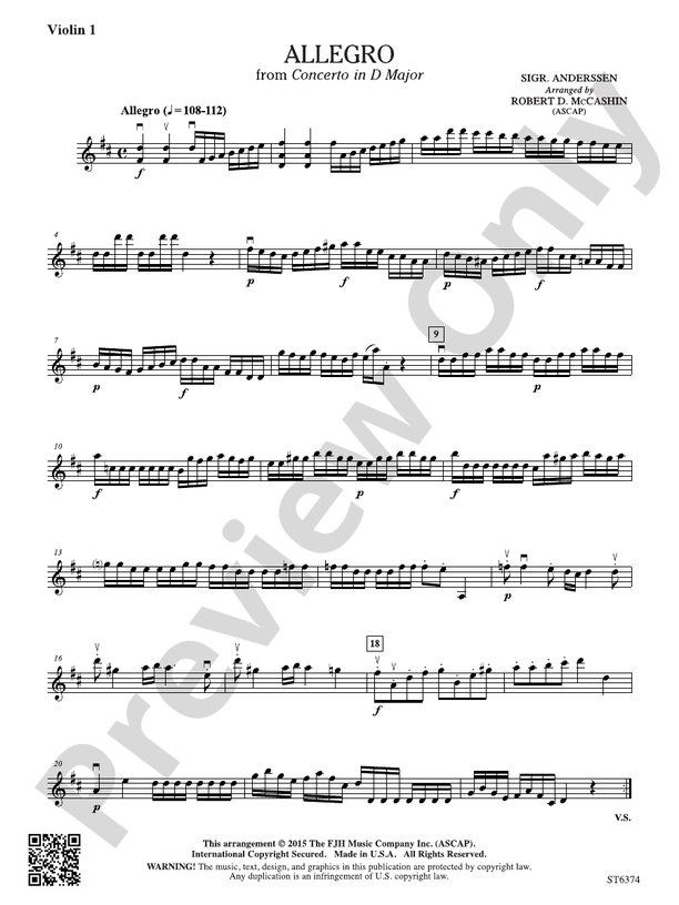 Allegro from Concerto in D Major: Violin 1: Violin 1 Part: Sigr ...