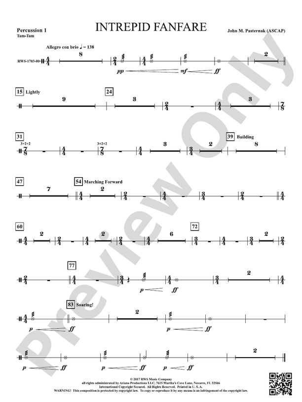 Intrepid Fanfare: 1st Percussion: 1st Percussion Part: John M. Pasternak - Digital Sheet Music ...