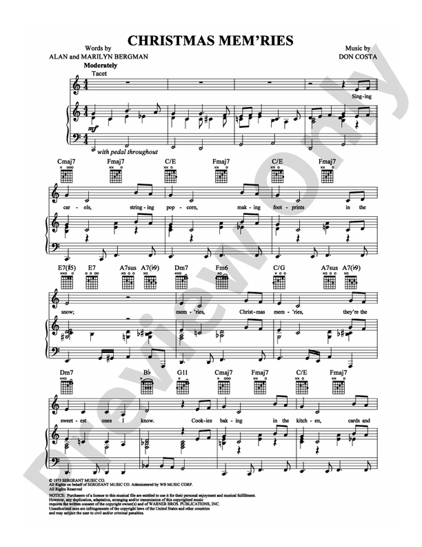 Christmas Mem'ries: Piano/Vocal/Chords: Don Costa - Digital Sheet Music ...