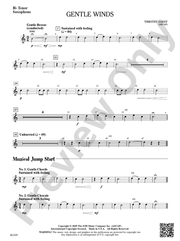 Gentle Winds: B-flat Tenor Saxophone: B-flat Tenor Saxophone Part: Timothy Loest - Digital Sheet ...