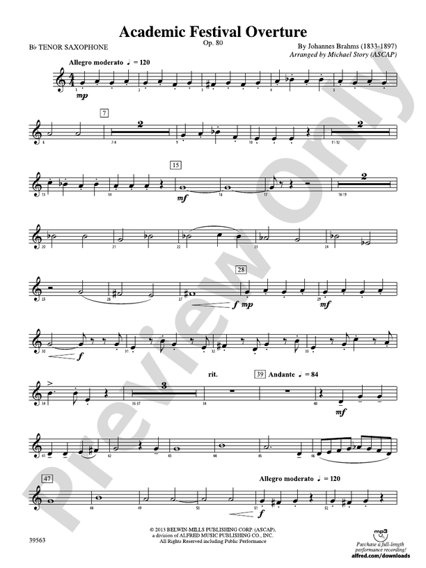 Academic Festival Overture: B-flat Tenor Saxophone: B-flat Tenor ...