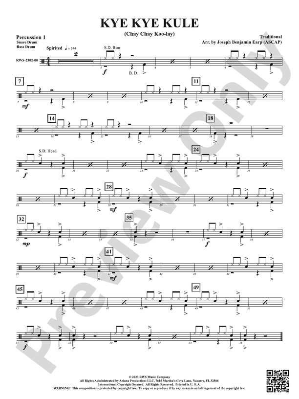 Kye Kye Kule - Chay Chay Koo-lay: 1st Percussion: 1st Percussion Part - Digital Sheet Music Download