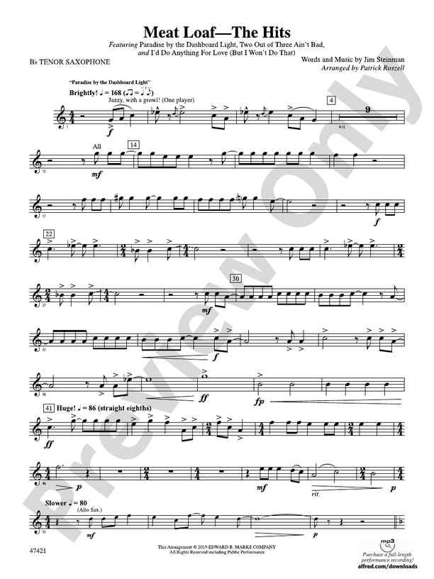 Meat Loaf---The Hits: B-flat Tenor Saxophone: B-flat Tenor Saxophone ...