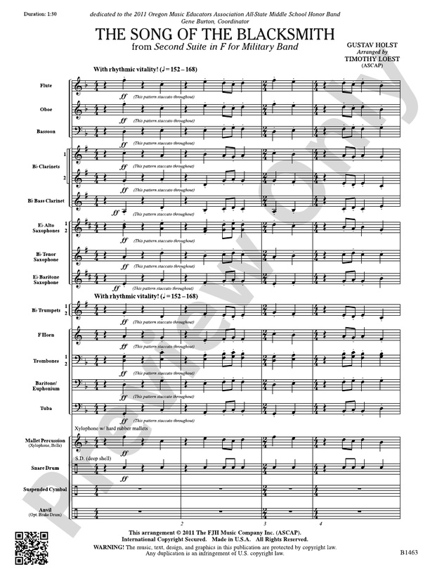 The Song of the Blacksmith: Score: Concert Band Score: Timothy Loest ...