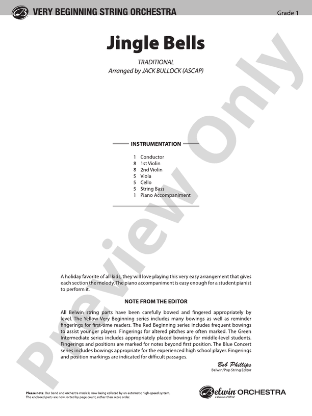Jingle Bells: String Orchestra Conductor Score & Parts - Digital Sheet ...