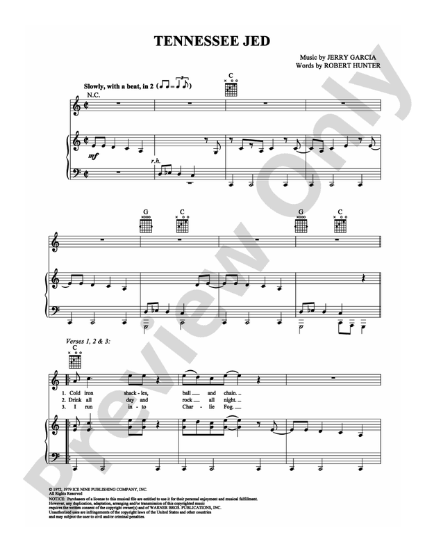 Tennessee Jed: Piano/Vocal/Chords: Grateful Dead - Digital Sheet Music ...