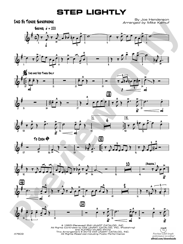 Step Lightly: 2nd B-flat Tenor Saxophone: 2nd B-flat Tenor Saxophone Part - Digital Sheet Music ...