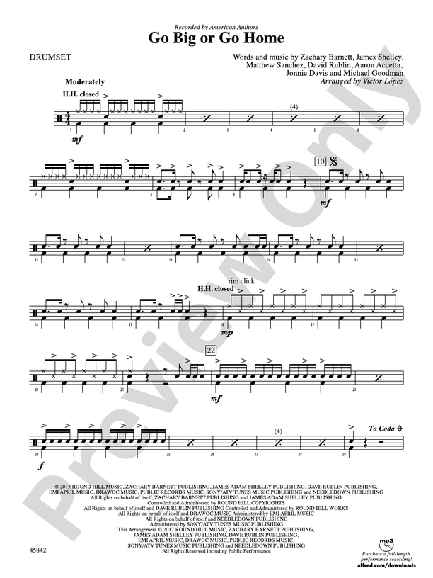 Go Big or Go Home: Drums: Drums Part - Digital Sheet Music Download