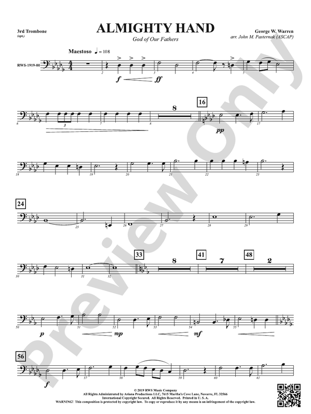 Almighty Hand - God of Our Fathers: Optional 3rd Trombone: Optional 3rd ...
