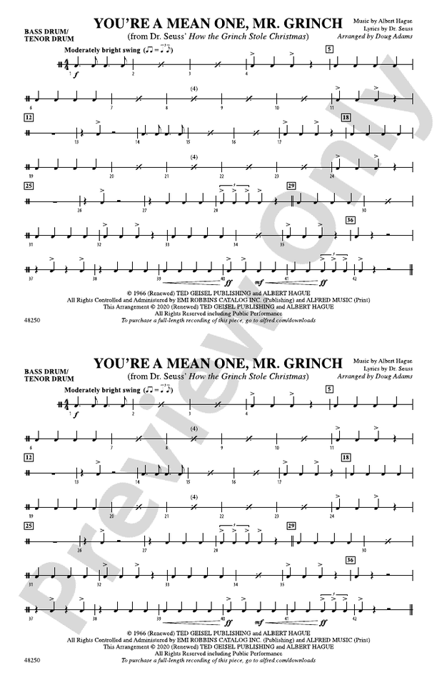 You're a Mean One, Mr. Grinch: Bass Drum/Tenor Drum: Bass Drum/Tenor ...