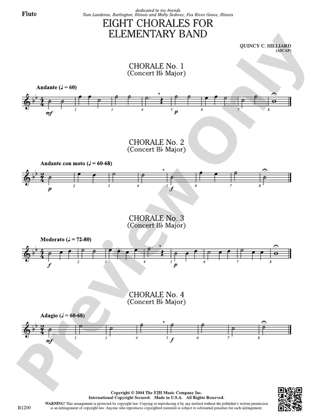 Eight Chorales for Elementary Band: Flute: Flute Part: Quincy C ...