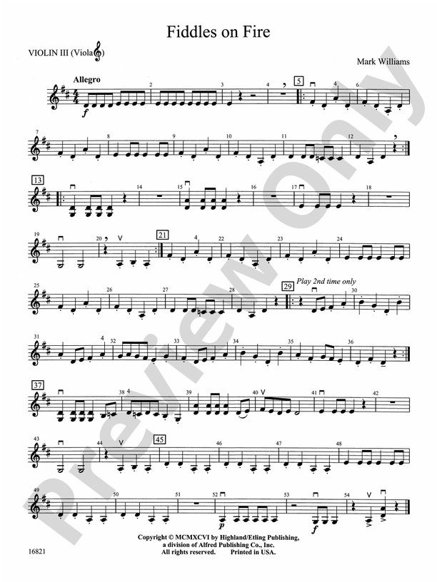 Fiddles on Fire: 3rd Violin (Viola [TC]): 3rd Violin (Viola [TC]) Part ...