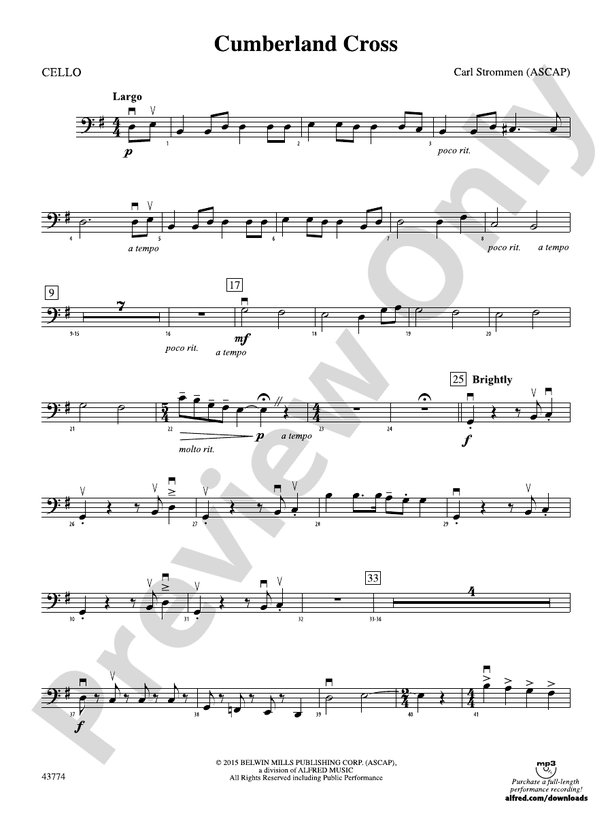 Cumberland Cross: Cello: Cello Part - Digital Sheet Music Download