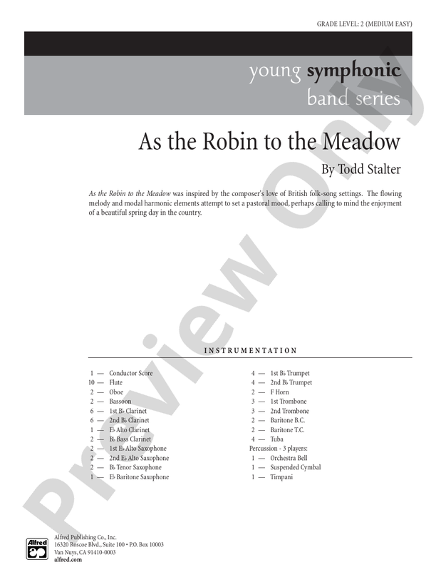 As the Robin to the Meadow: Concert Band Conductor Score & Parts: Todd ...