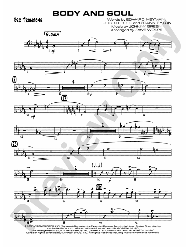 Body and Soul: 3rd Trombone: 3rd Trombone Part - Digital Sheet Music ...