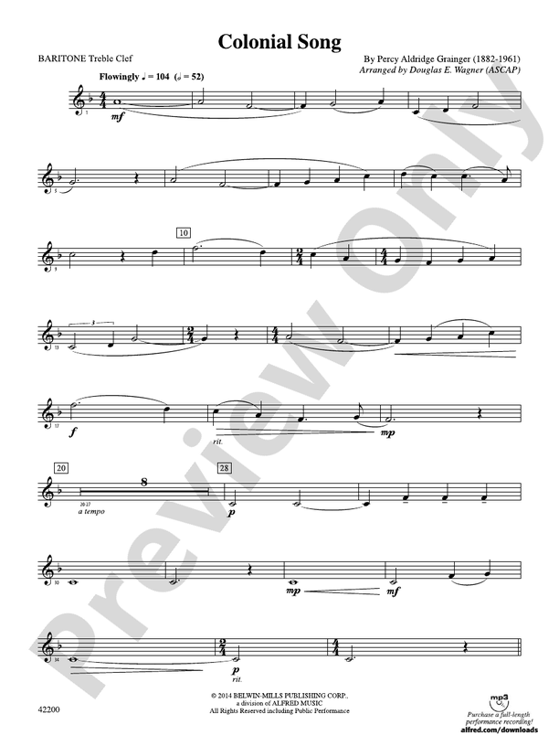 Colonial Song: Baritone T.C.: Baritone T.C. Part - Digital Sheet Music ...