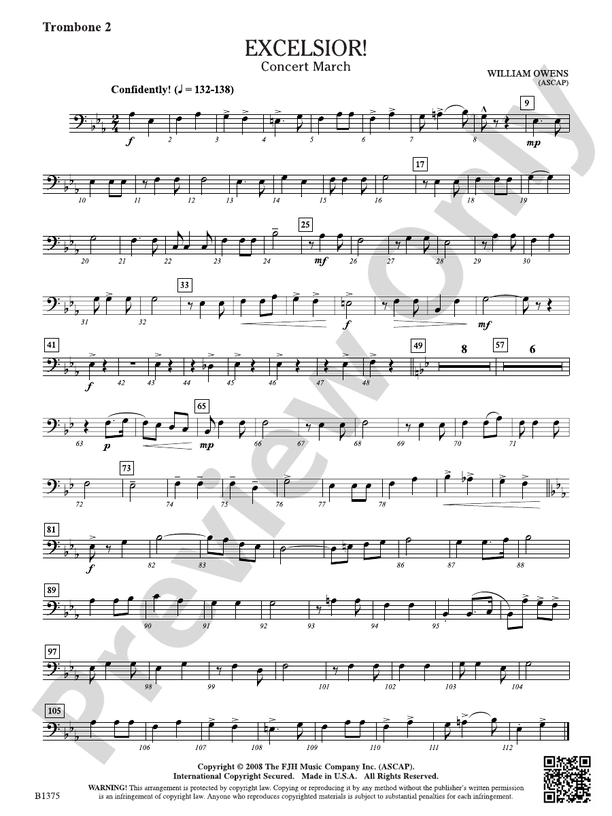 Excelsior! (Concert March): Trombone 2: Trombone 2 Part: William Owens ...