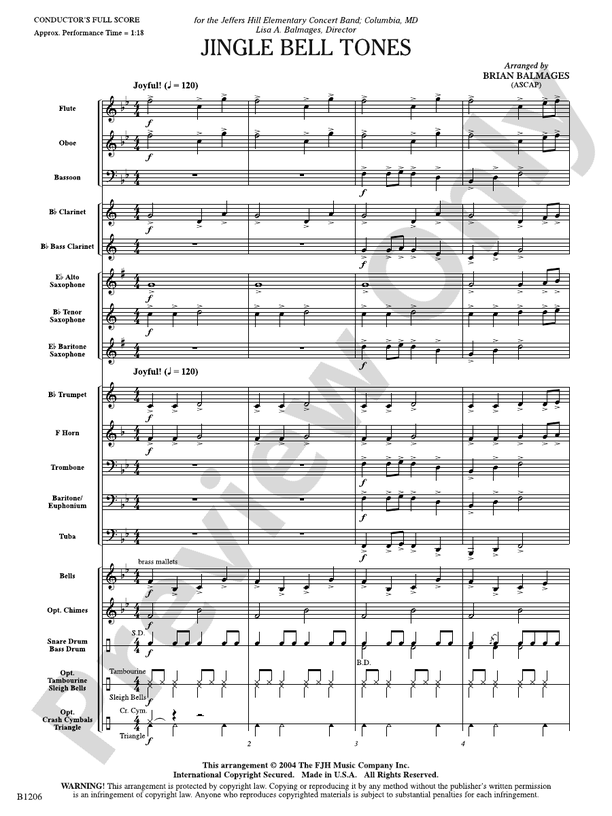 Jingle Bell Tones: Concert Band Conductor Score & Parts: Brian Balmages ...
