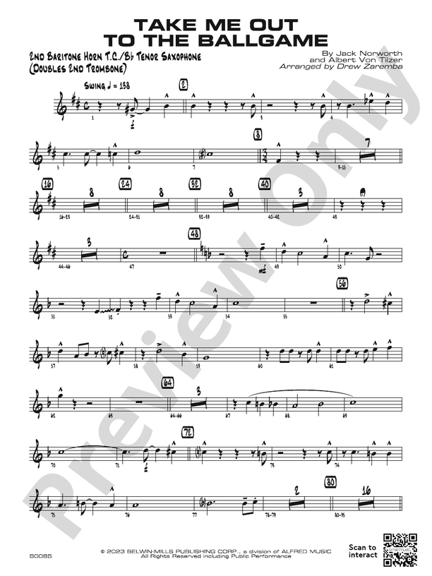 Take Me Out to the Ballgame: 2nd Baritone T.C.: 2nd Baritone T.C. Part - Digital Sheet Music ...