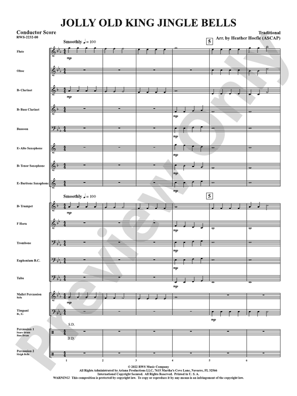 Jolly Old King Jingle Bells: Score: Concert Band Score - Digital Sheet ...