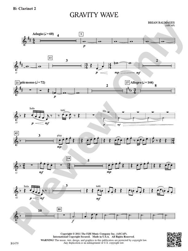Gravity Wave: B-flat Clarinet 2: B-flat Clarinet 2 Part: Brian Balmages ...