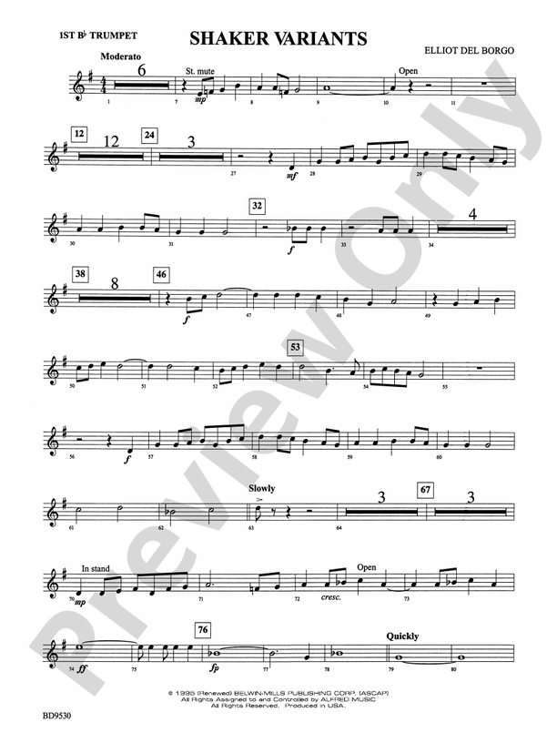 Shaker Variants: 1st B-flat Trumpet: 1st B-flat Trumpet Part - Digital Sheet Music Download