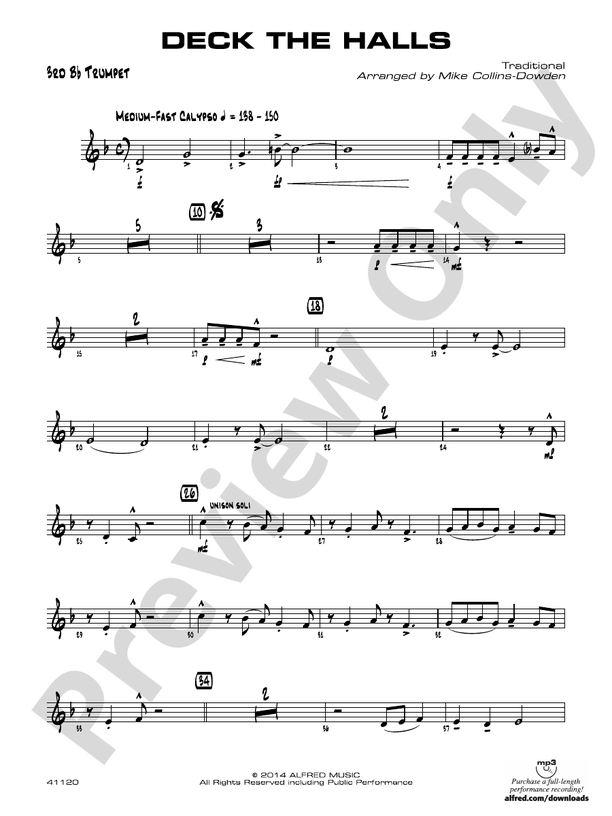 Deck the Halls: 3rd B-flat Trumpet: 3rd B-flat Trumpet Part - Digital Sheet Music Download