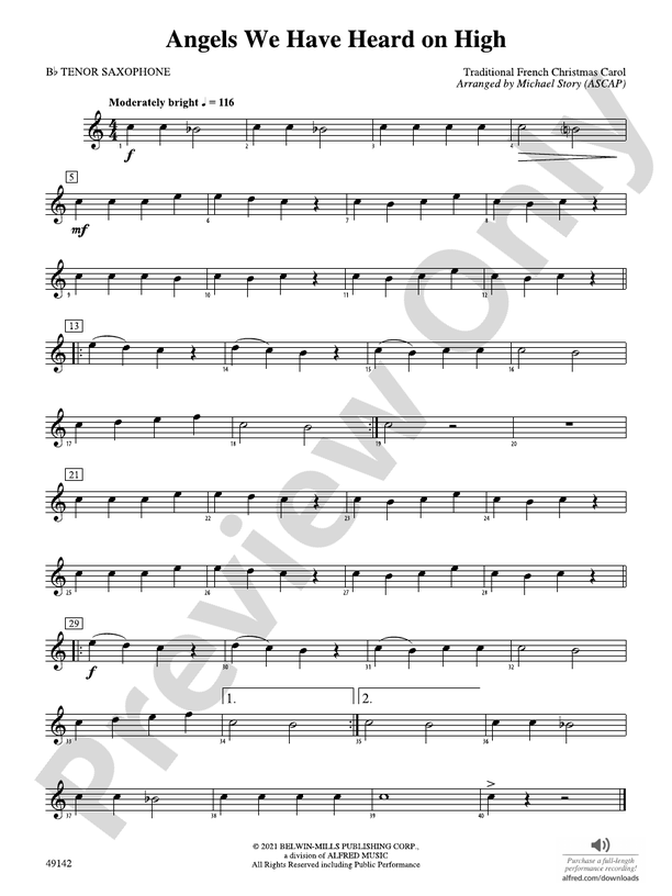 Angels We Have Heard on High: B-flat Tenor Saxophone: B-flat Tenor ...