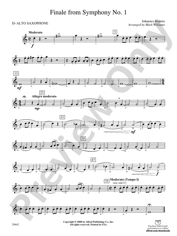 Finale from Brahms's Symphony No. 1: E-flat Alto Saxophone: E-flat Alto ...