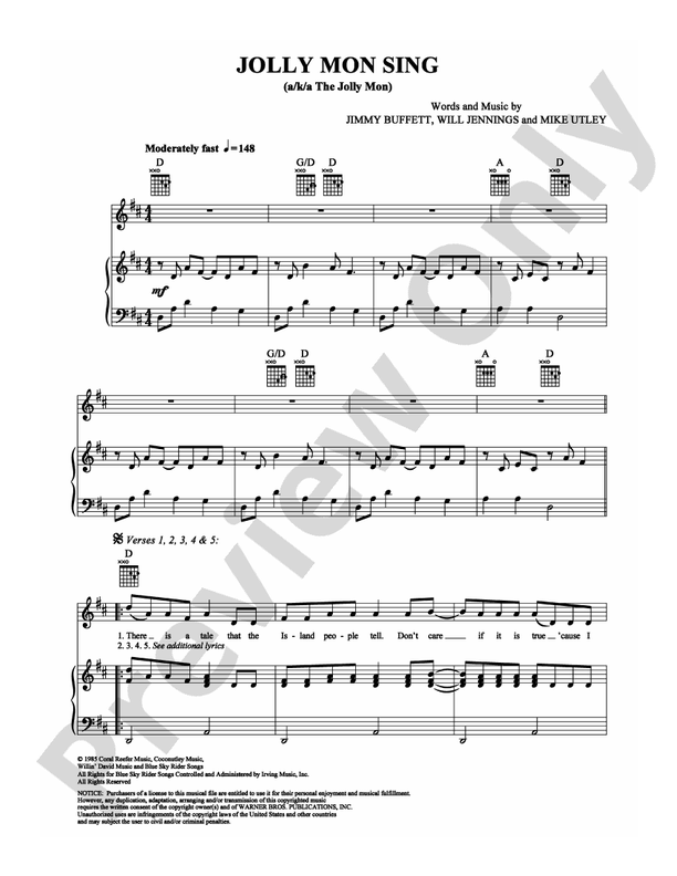 Jolly Mon Sing: Piano/Vocal/Chords: Jimmy Buffett - Digital Sheet Music ...
